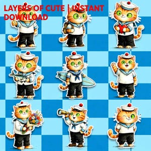 Sailor Cat Clipart Pack – Nautical Cats for Kids Projects (28 PNG) - Etsy