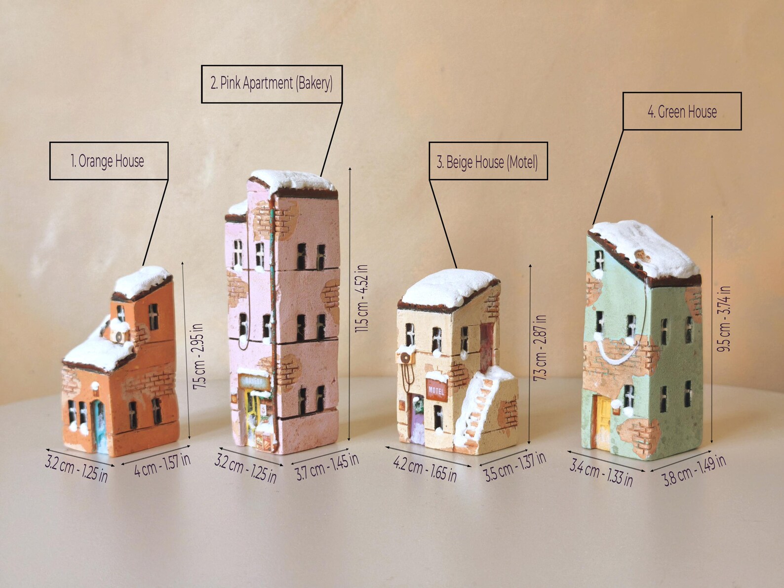 Handmade Snowy Mini Houses – Ceramic Winter Village Collectible Display ...