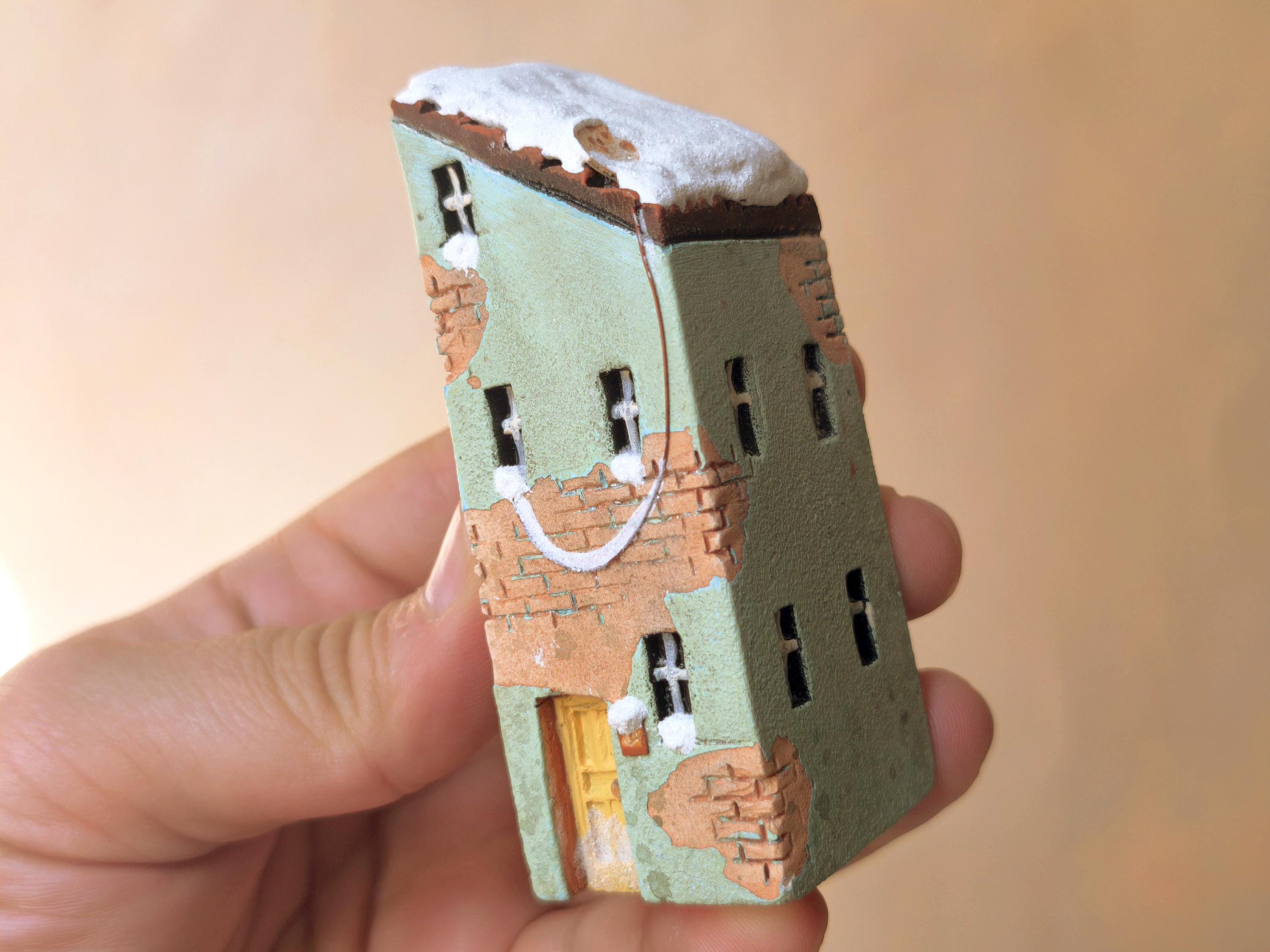 Handmade Snowy Mini Houses – Ceramic Winter Village Collectible Display ...