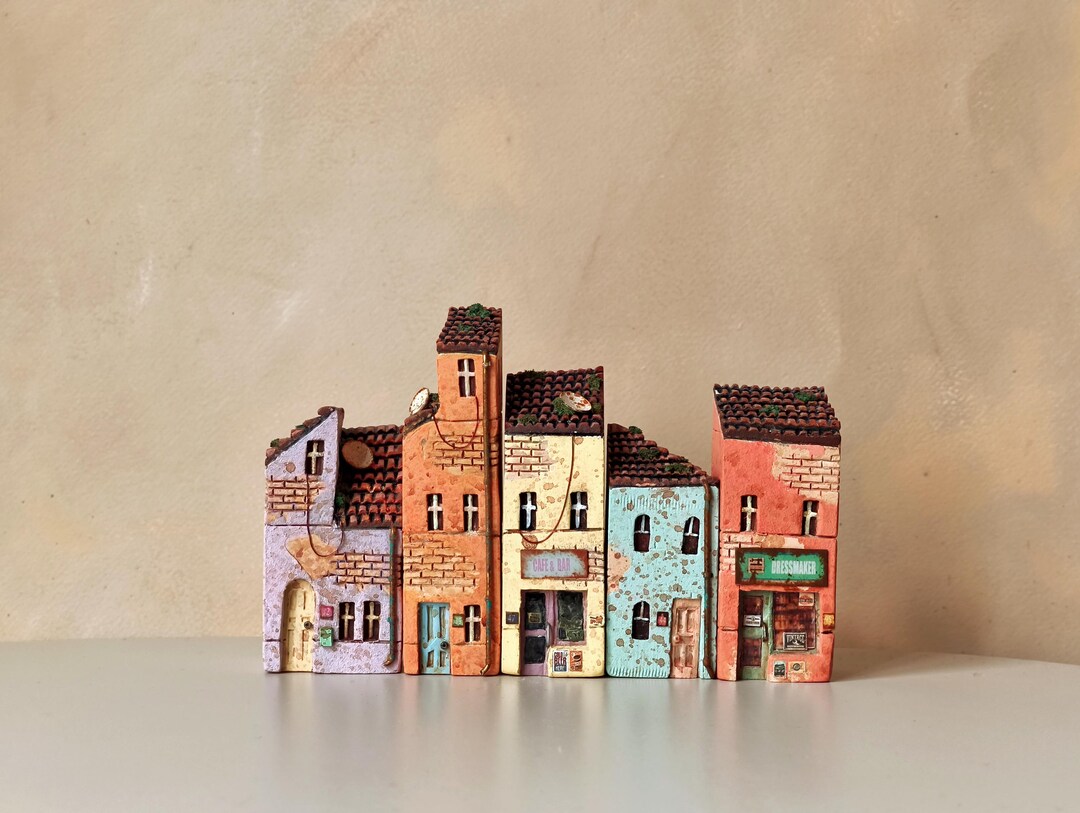 Hand-painted Ceramic House Set — Purple, Orange & Mint Village ...