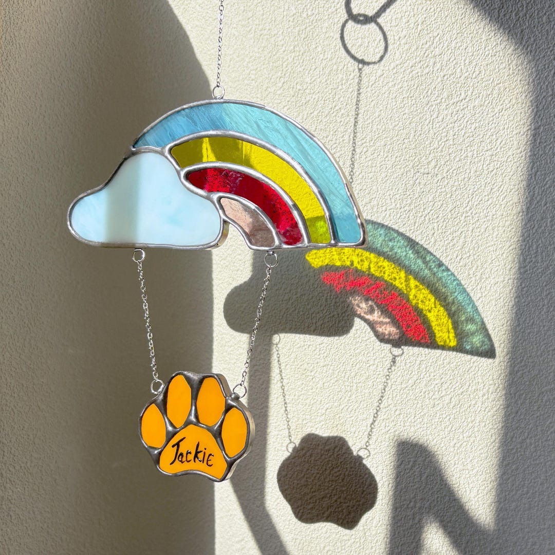 Dog Memorial Stained Glass Suncatcher Ornament: Personalized Dog Paw ...