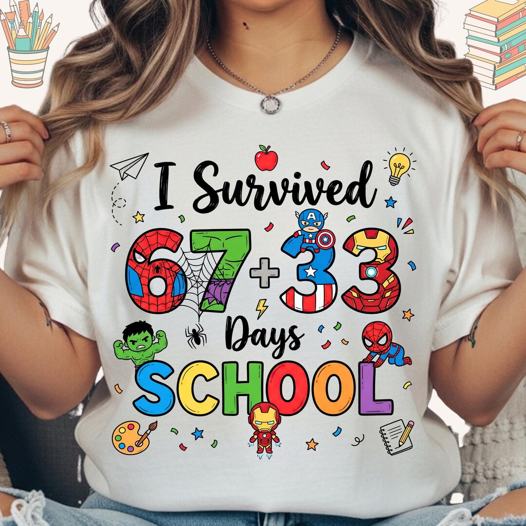 Superhero School PNG, 67+33 100th Day of School Design for Kids Shirt ...