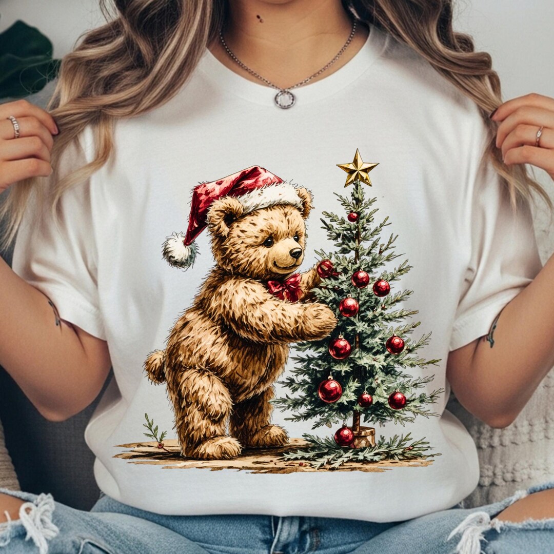 Vintage Christmas Bear & Tree PNG, Holiday Clipart (digital Download ...