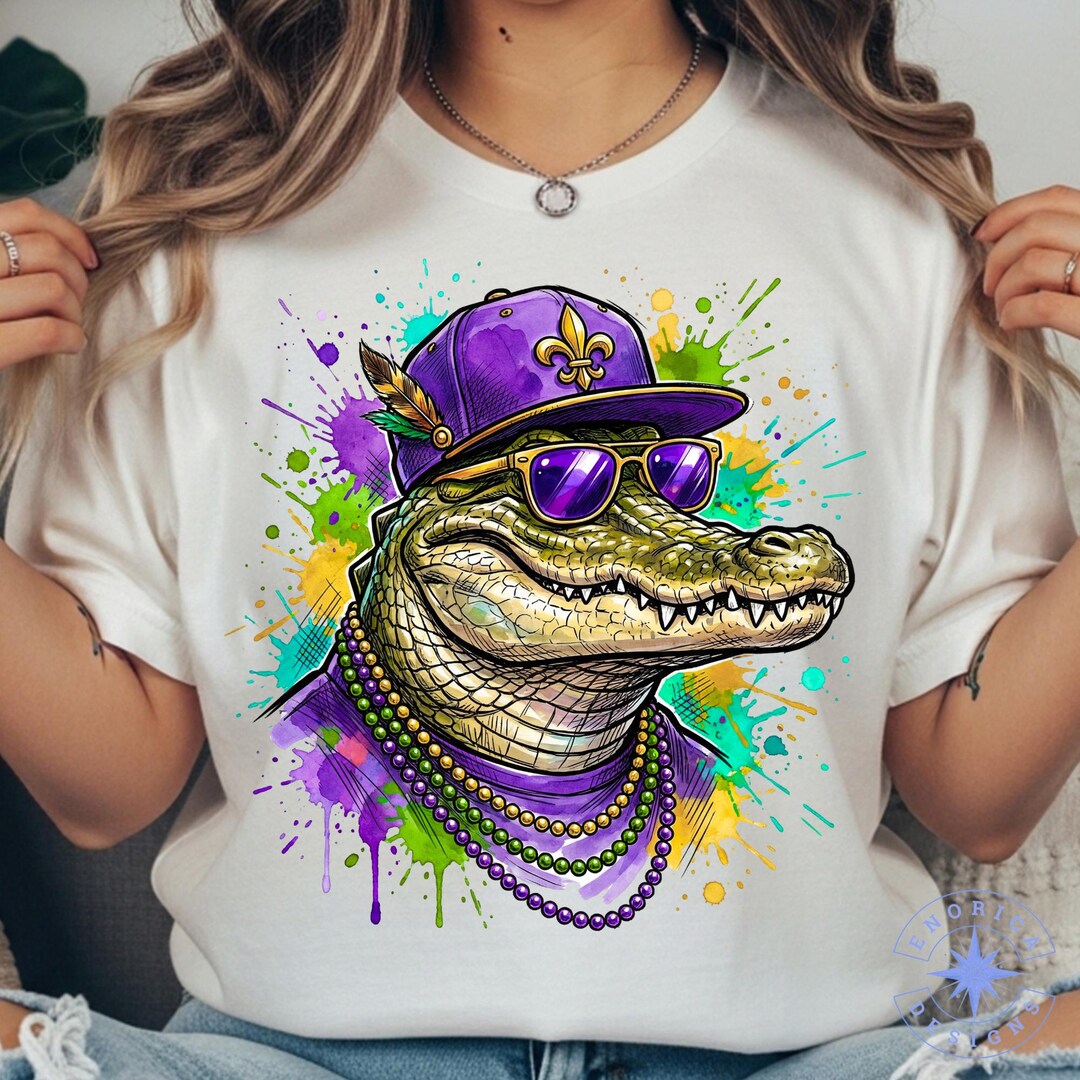 Mardi Gras Clipart PNG, Preppy Alligator With Beads and Hat, Carnival ...