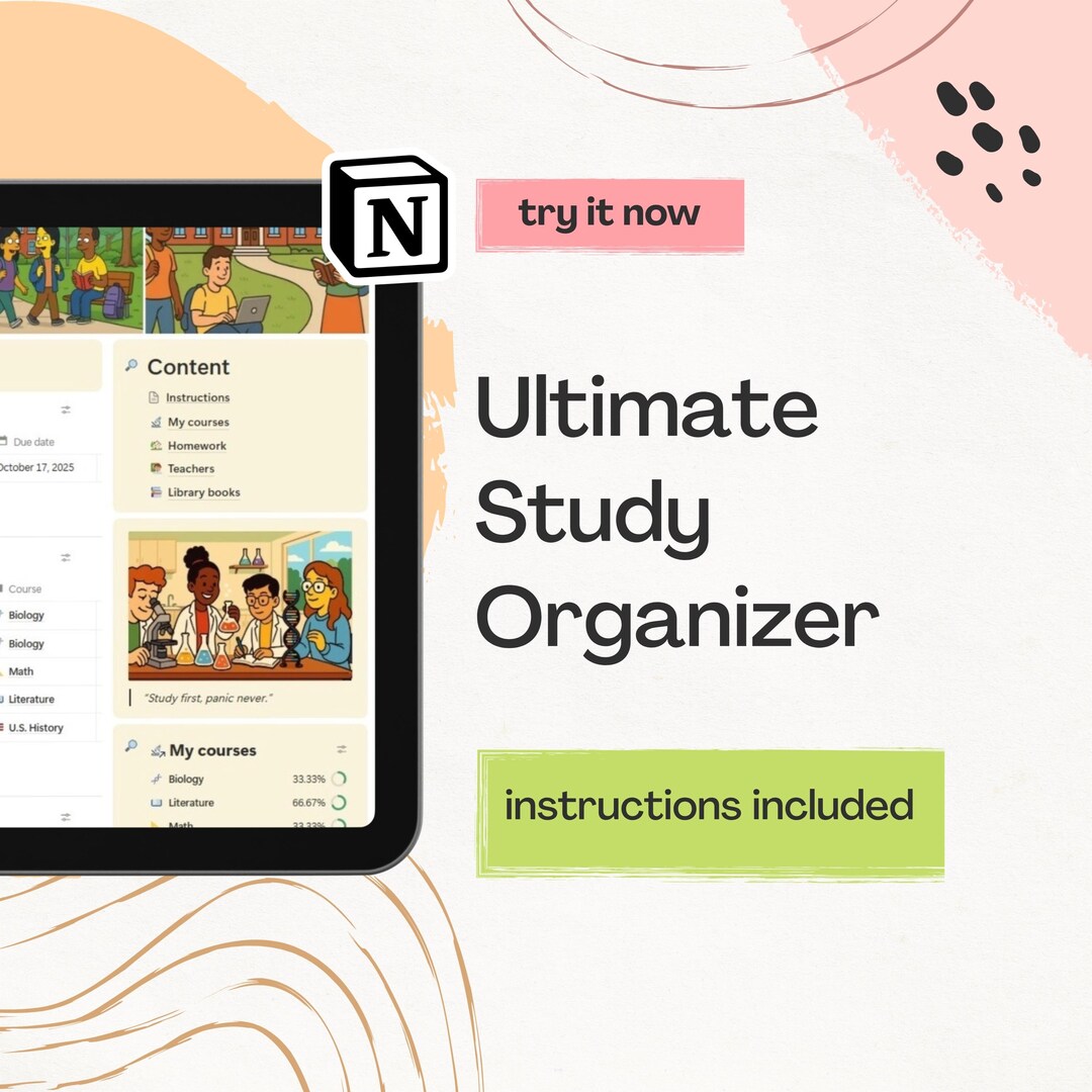 Notion Study Organizer Template | Timetable, Homework, Teachers & Books ...