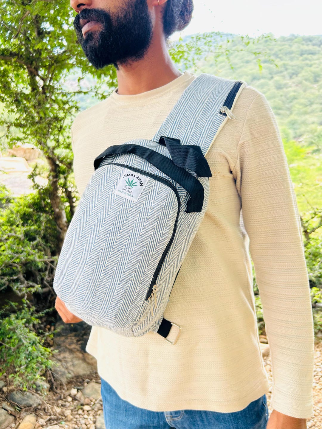 Hemp Cotton Mix Men's Chest Belt Bag Crossbody Sling Bag Hemp Chest ...