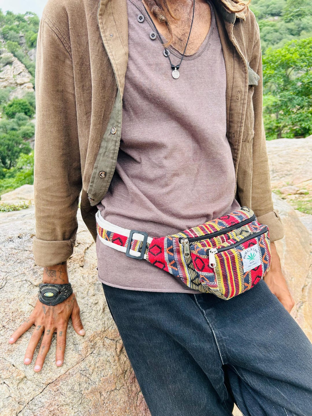 Boho Hemp Cotton Blend Fanny Pack Cross Body Bag Unisex Waist Backpack ...