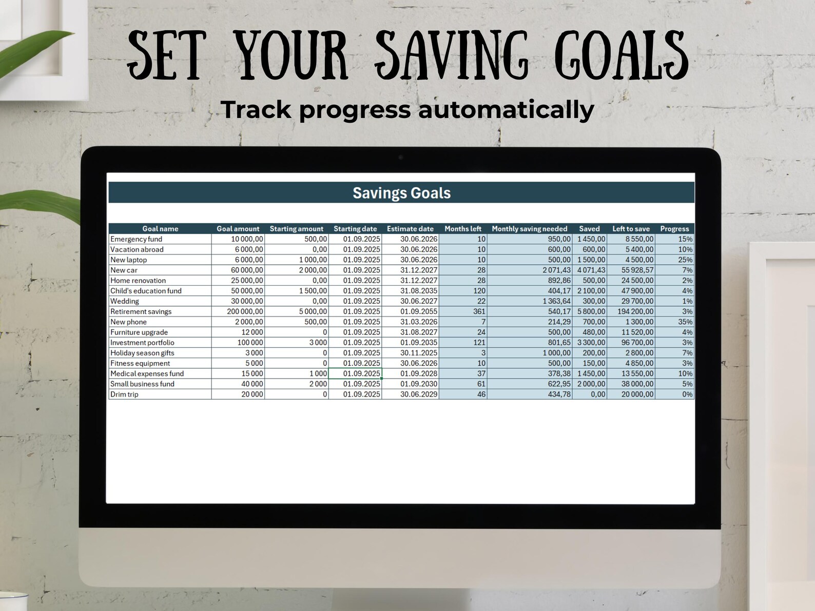 Savings Tracker Spreadsheet Excel | Budget & Finance Planner | 16 Goals ...