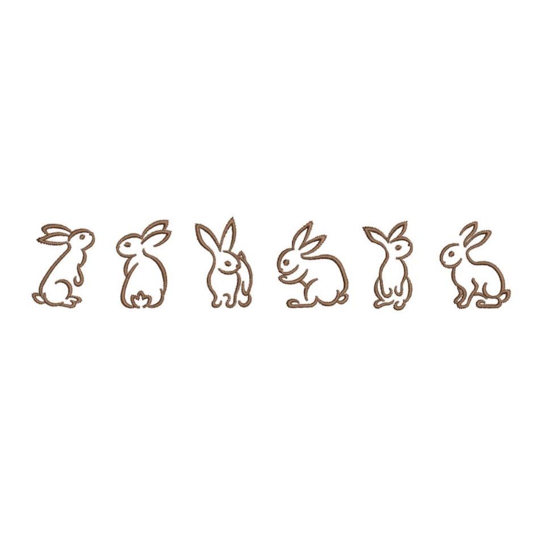 Six Rabbits Line Art in Brown Machine Embroidery Design, Instant ...