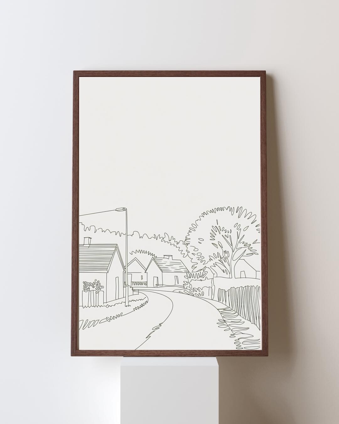Charming Village Scene Line Art Print | Rustic Elegance | Minimal ...