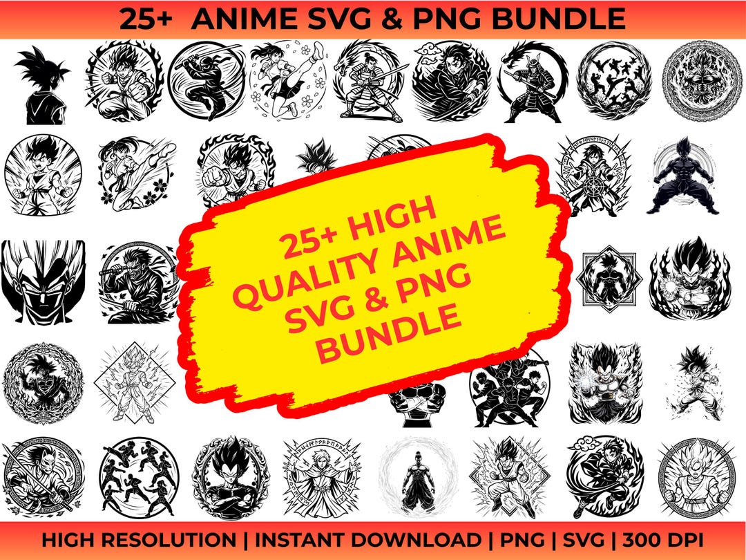 Anime SVG Bundle Clipart | 25 Manga Action Designs PNG PDF for Cricut ...