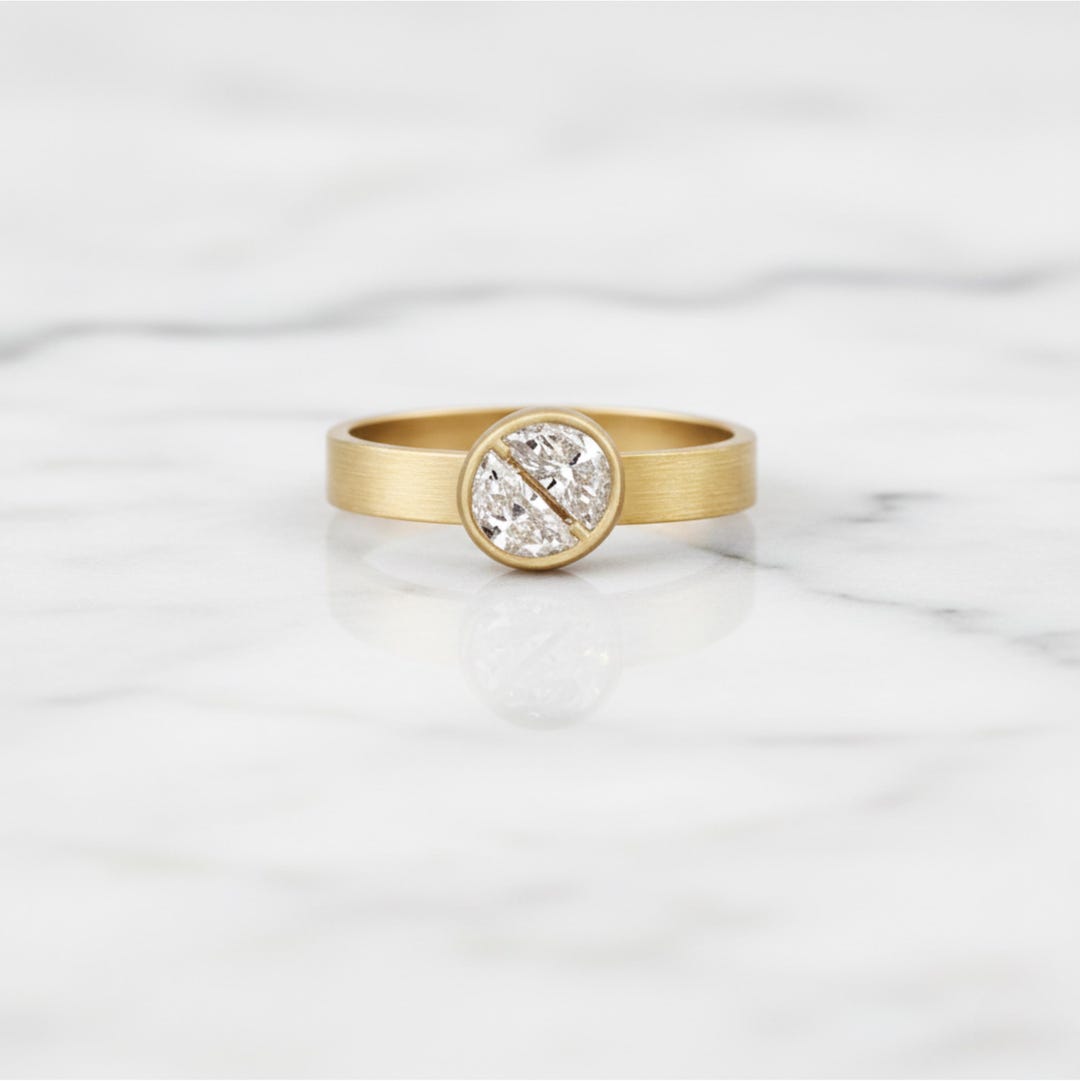 Half Moon Cut Diamond Ring Matte Semi Bezel | Lab Grown Diamond | 14K ...