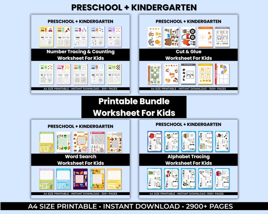 Printable Kids Learning Bundle: Alphabet, Numbers, Word Search (2900 ...