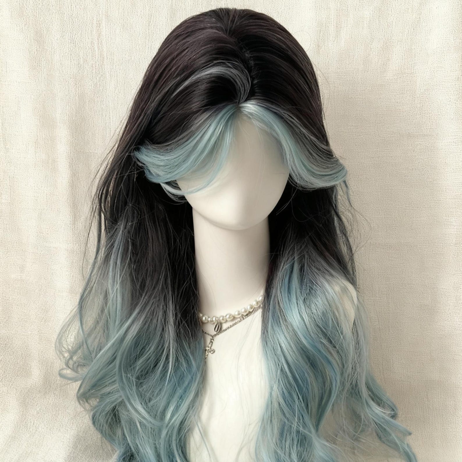 Natural Wavy Ombre Cos Wig With Mint Green Balayage Highlights, Perfect ...