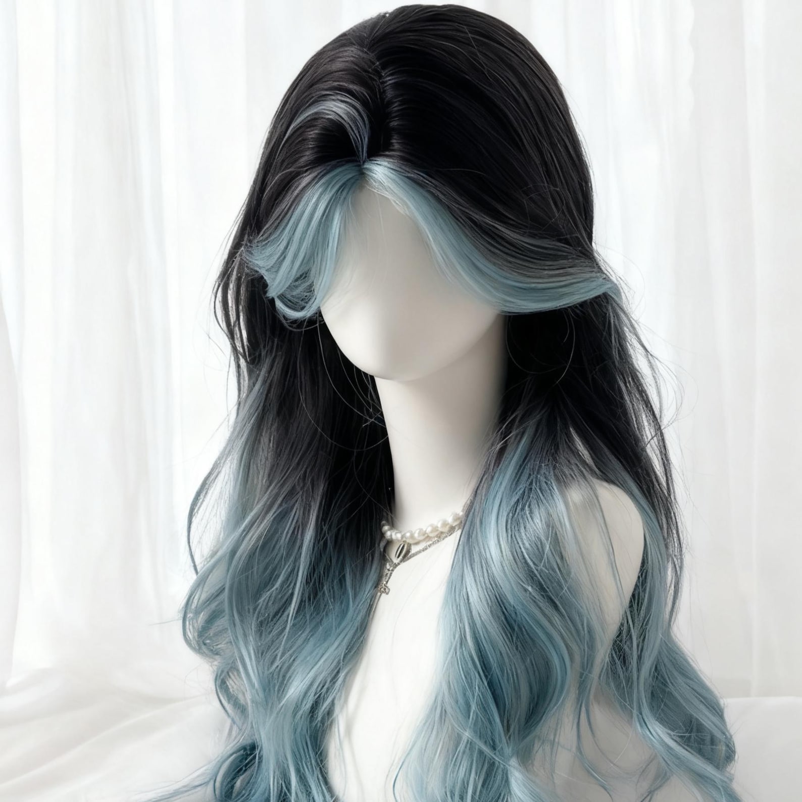 Natural Wavy Ombre Cos Wig With Mint Green Balayage Highlights, Perfect ...