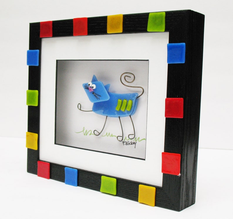 Whimsical Blue Fused Glass Cat in Shadowbox Frame Sassy Kitten - Etsy ...