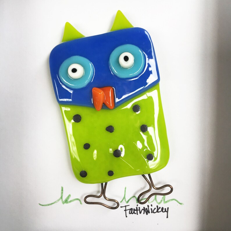 Whimsical Fun Bright Fused Glass Owl in Shadowbox - Etsy