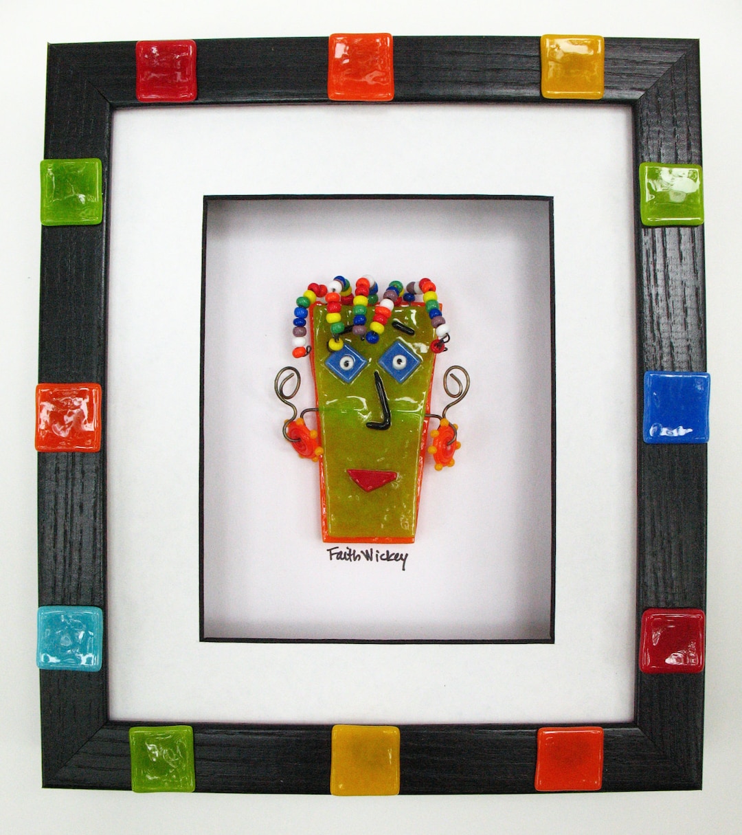 Bright Whimsical Fused Glass Face Mask Bad Hair Day in Shadowbox ...