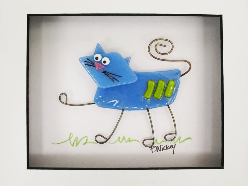 Whimsical Blue Fused Glass Cat in Shadowbox Frame Sassy Kitten - Etsy ...