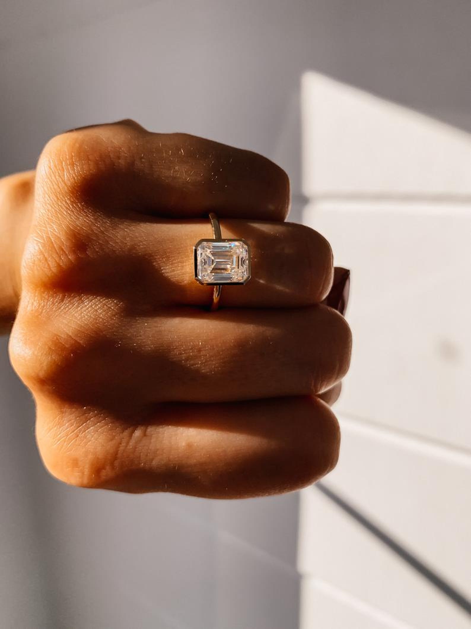 The Beth Emerald Cut Bezel Moissanite Ring – Yellow Silver Zen ...