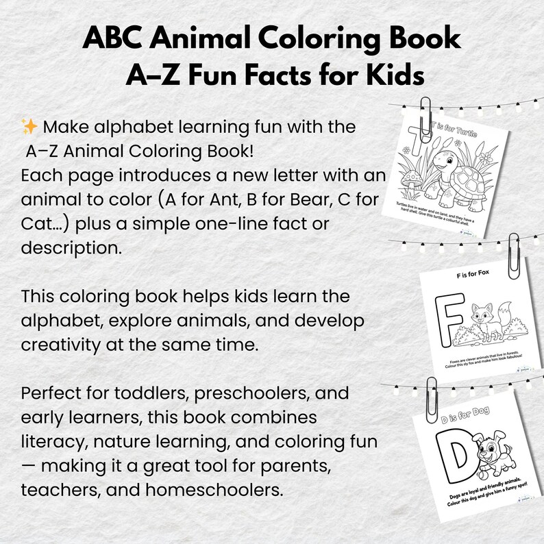 Printable ABC Animal Coloring Book | Baby Shower Game | Keepsake Gift ...