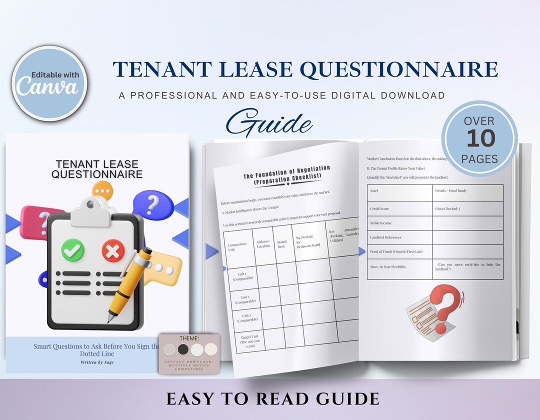 Editable Tenant Lease Questionnaire | Printable & Fillable Template ...