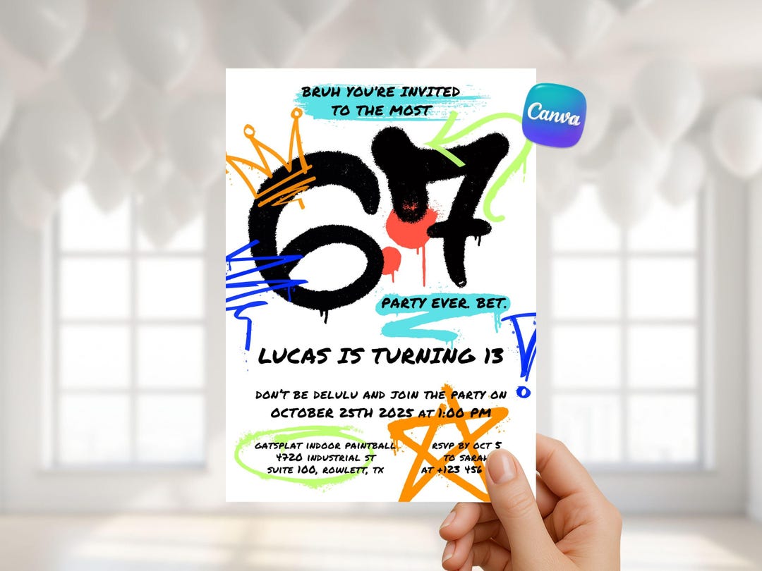 Six Seven Birthday Party Invitation 6 7 Meme Birthday 13th Birthday ...