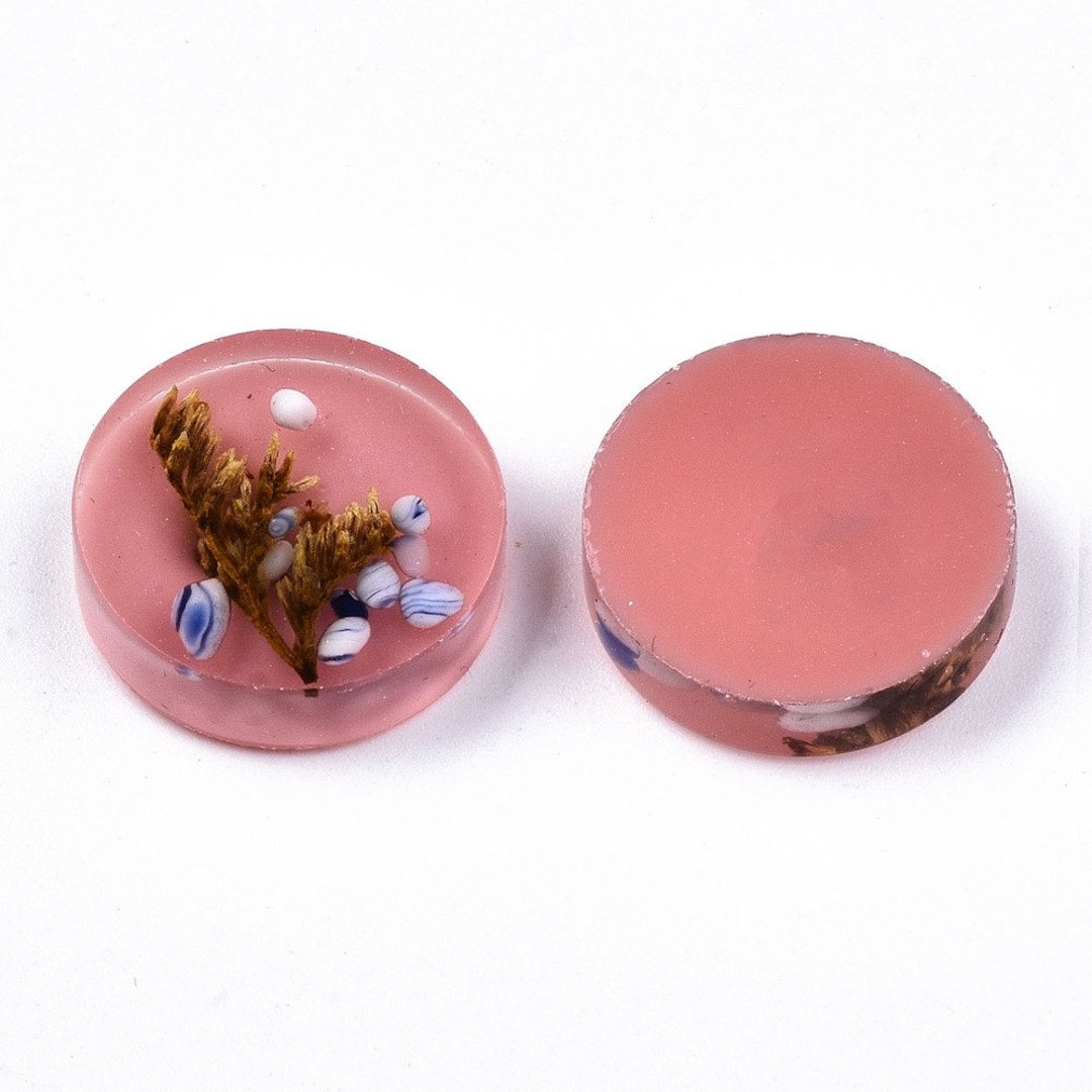 2pc Real Dried Flower and Seeds Epoxy Resin Pink 20mm Round Flatback ...