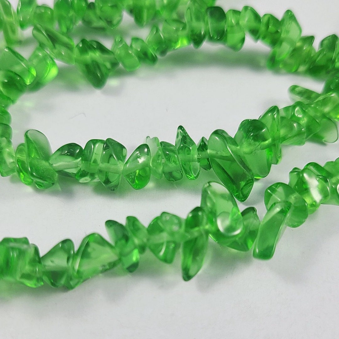 Green Glass Chip Beads by the Strand 35in - Etsy