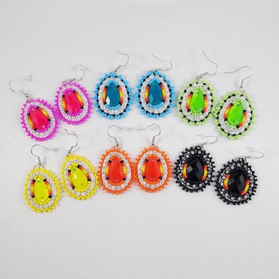 CedarRidgeCompany Teardrop Seed Beaded Earrings Authentic Indigenous Native Beadwork