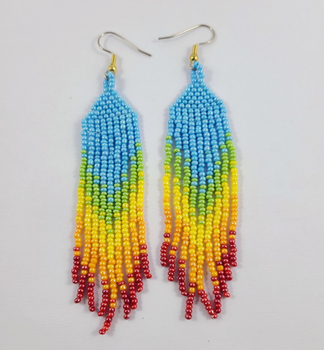 Cree Native Beaded Earrings Dangle Fringe Authentic Genuine Colorful - Etsy