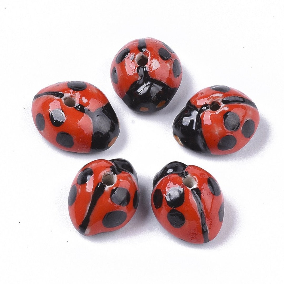 Handmade Porcelain Red Ladybug Beads 4pcs 18x14mm - Etsy