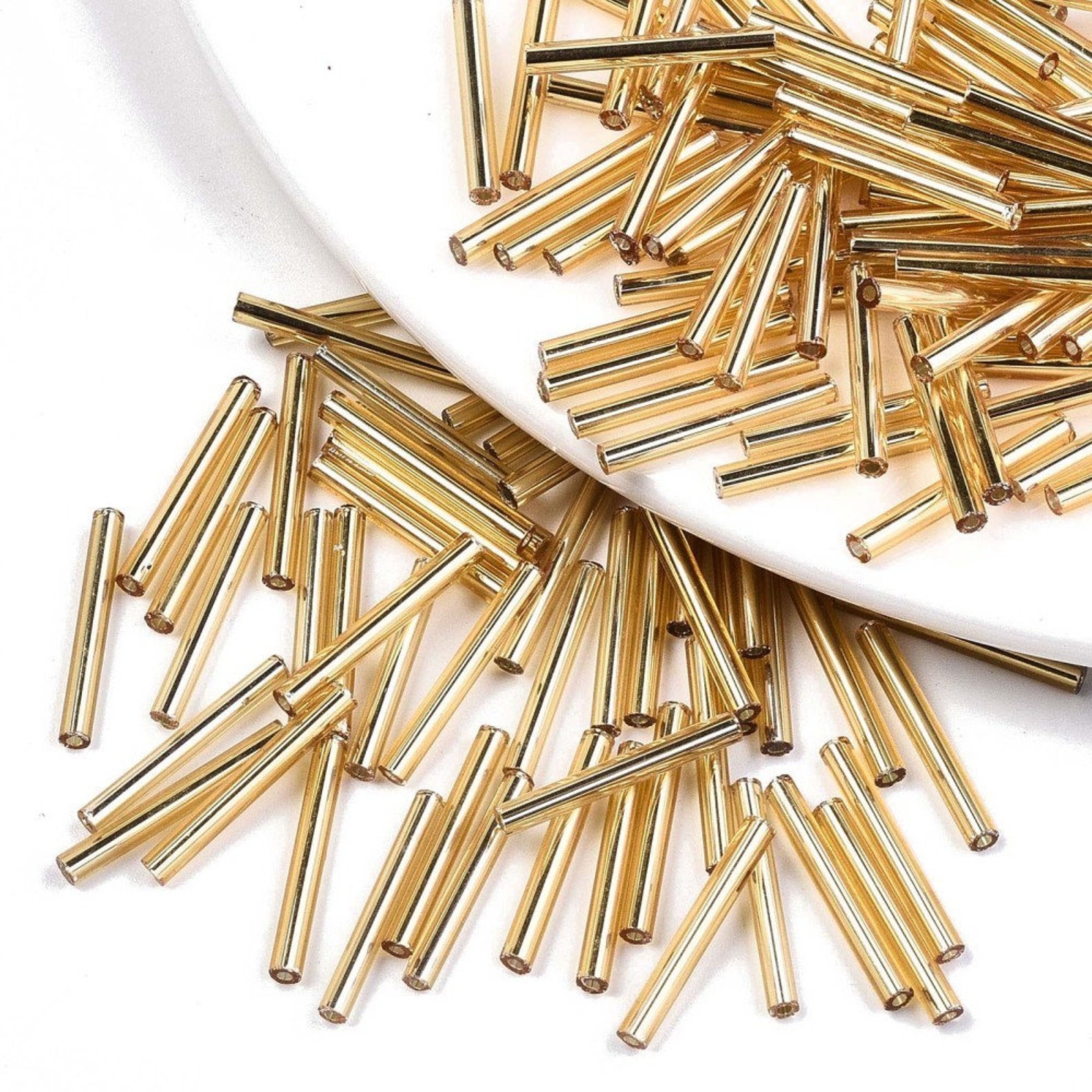 20mm Metallic Gold Glass Bugle Beads 20grams - Etsy