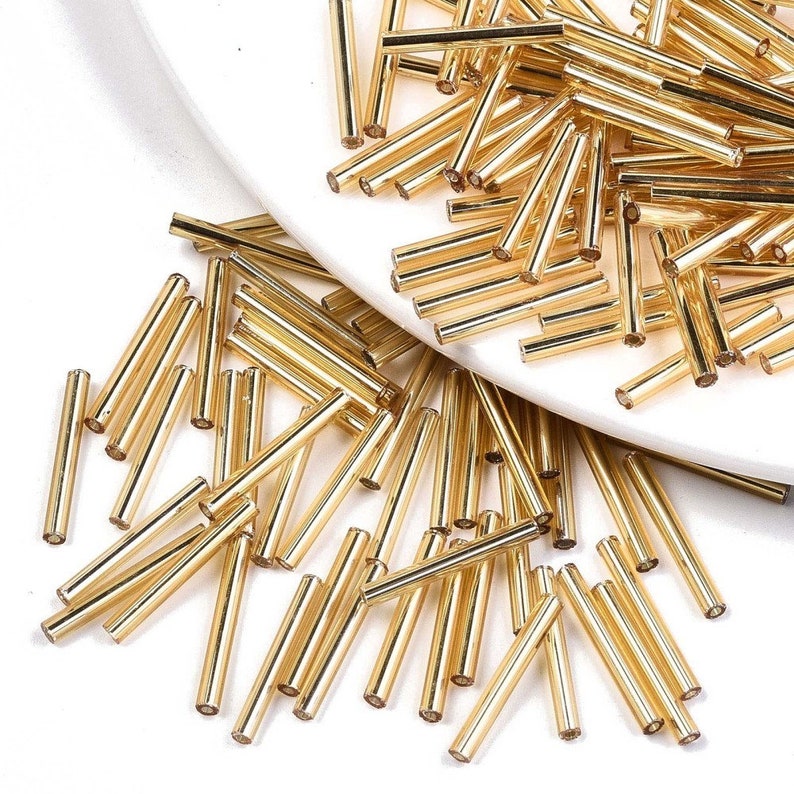 20mm Metallic Gold Glass Bugle Beads 20grams - Etsy