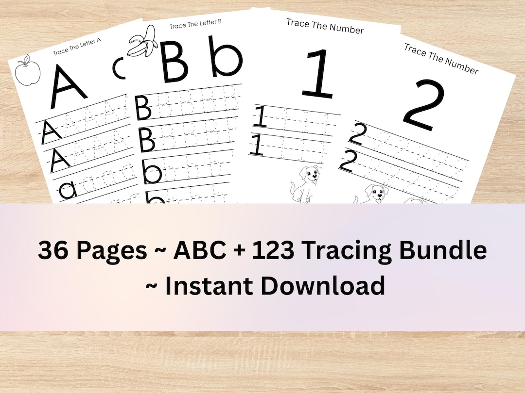 ABC & 123 Tracing Worksheets: Preschool Learning Pack (PDF Download) - Etsy