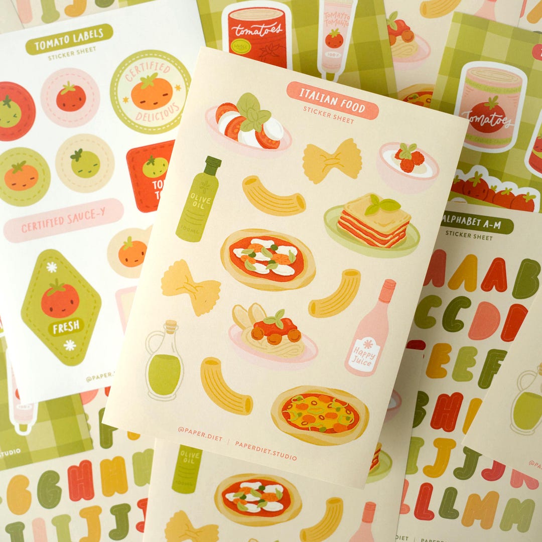 Italian Food Sticker Sheet - Travel, Italy, Pasta, Journaling, Journal ...