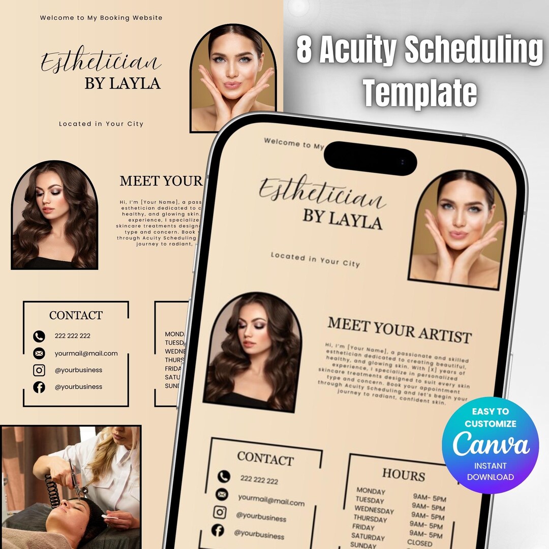 Editable Esthetician Acuity Scheduling Template | Canva Booking Website ...