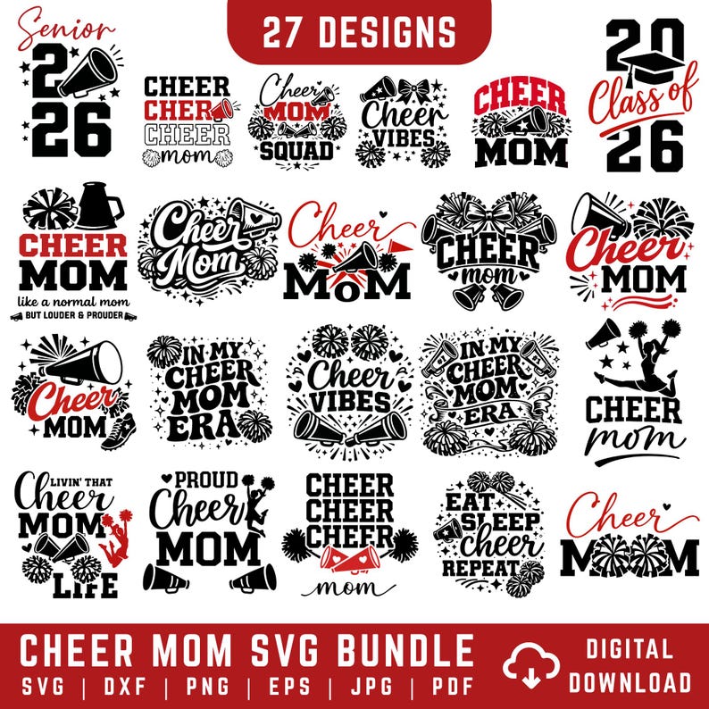 Cheer Mom SVG Bundle | Cheerleader SVG, Senior 2026, Class of 2026 Cut ...