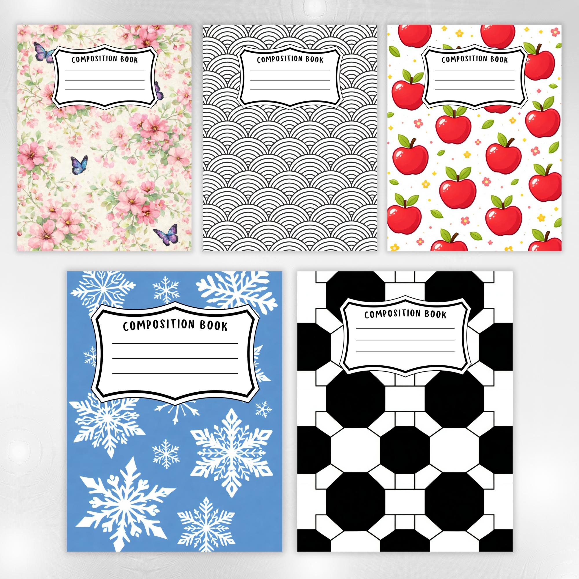 Editable Composition Notebook Cover, Canva Custom Book Cover Bundle ...