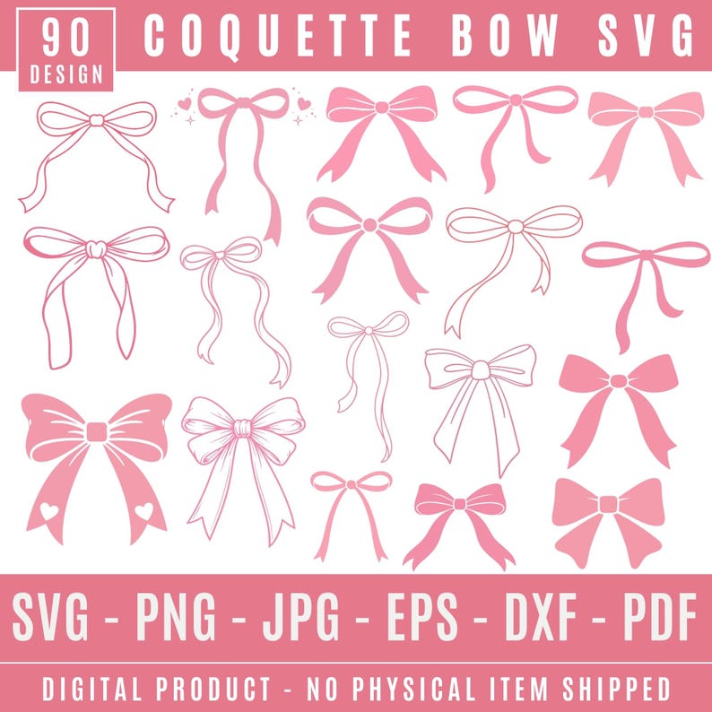 Pink Coquette Bow SVG Bundle, Ribbon Bow Clipart, Hair Bow SVG Frame ...