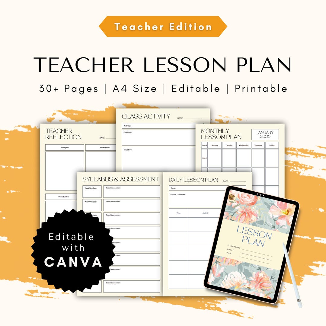 Editable Yellow Floral Lesson Plan Template Teacher Planner (canva ...