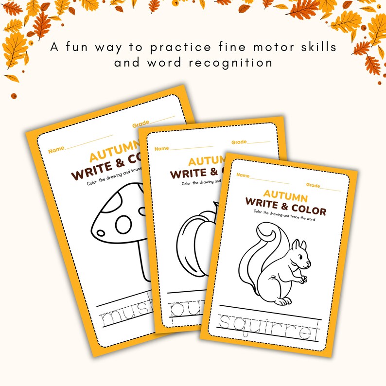 Editable Fall Coloring & Tracing Worksheets Bundle Printable Autumn ...