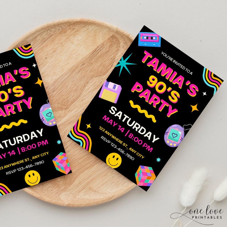 90s Party Invitation | Retro 1990s Theme Invite | Neon Throwback ...