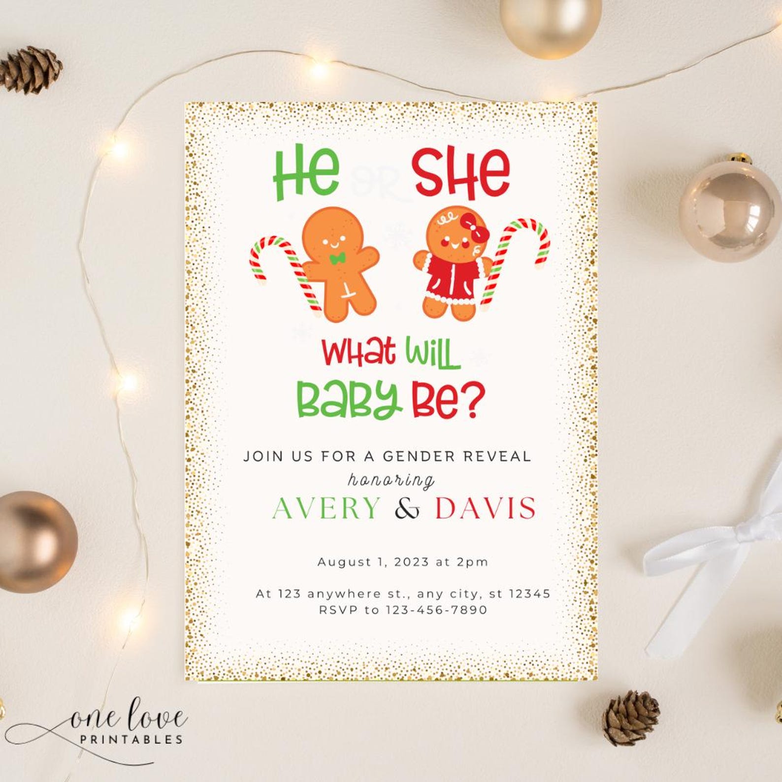 Gingerbread Gender Reveal Invitation | He or She Christmas Baby Reveal ...