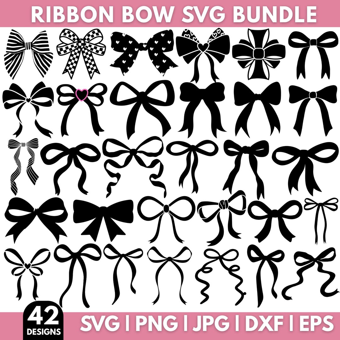 Ribbon Bow SVG Bundle, Cherry Bow Clipart, Checkered Hair Bow Png ...