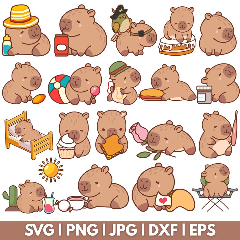 Capybara SVG Bundle, Cute Capybara Clipart, Funny Animal SVG Files ...