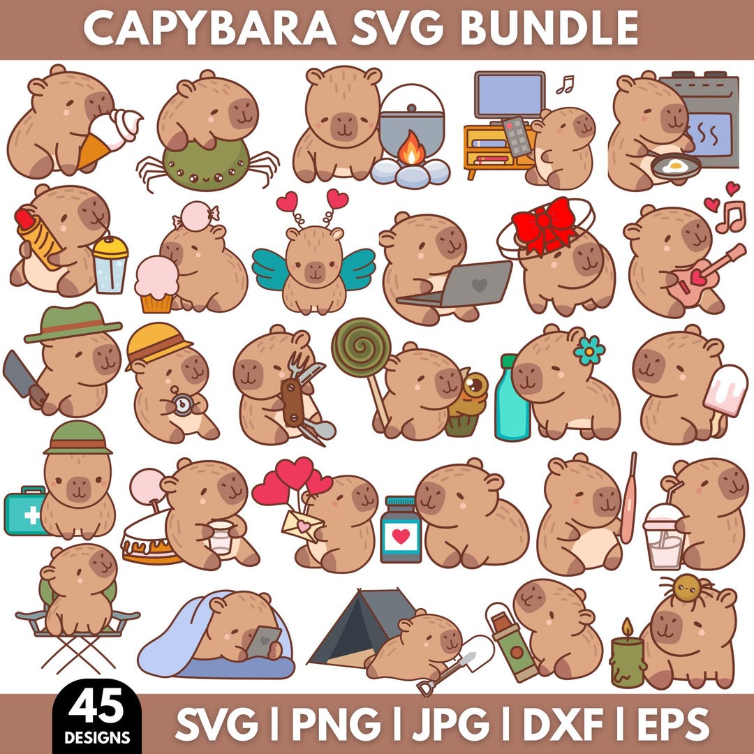 Capybara SVG Bundle, Cute Capybara Clipart, Funny Animal SVG Files ...