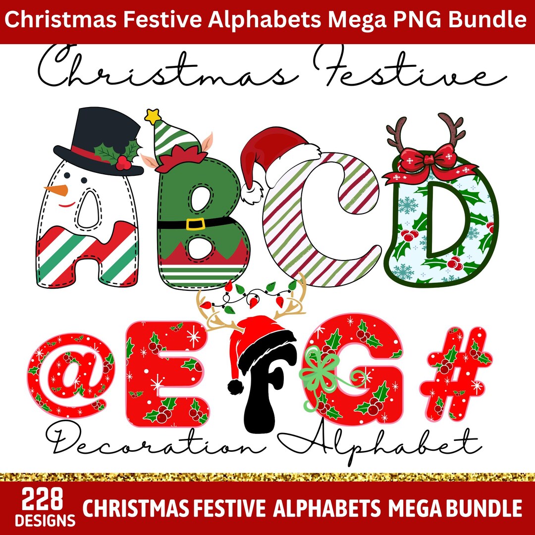 Christmas Alphabet PNG Mega Bundle, Festive Christmas Letters Clipart ...