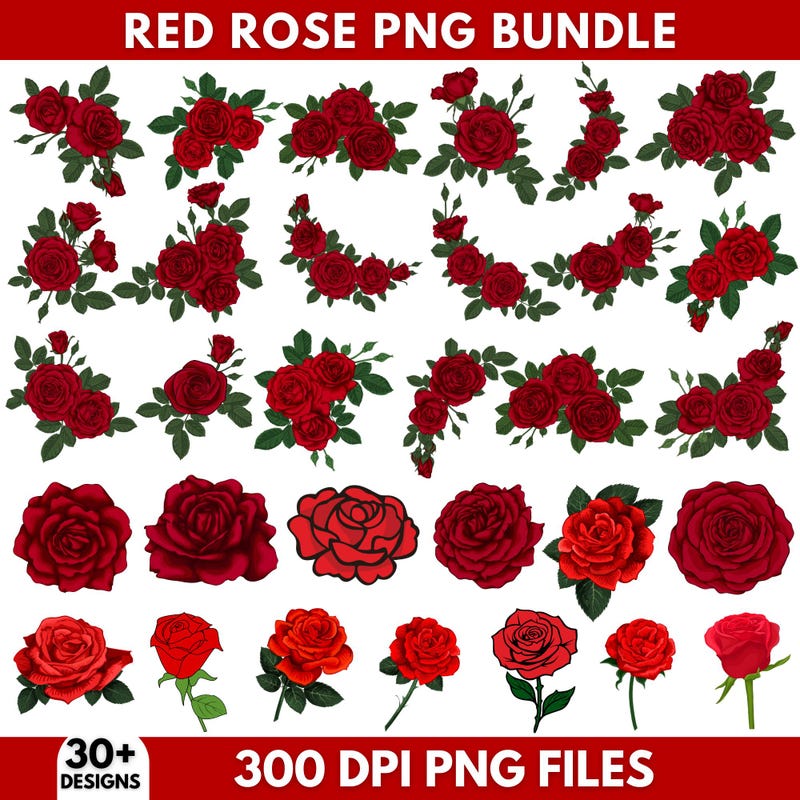 Red Roses Clipart Set - Etsy
