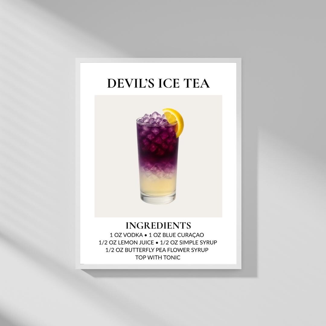 Devil’s Ice Tea Poster, Cocktail Recipe Print, Dark Bar Wall Art, Edgy ...
